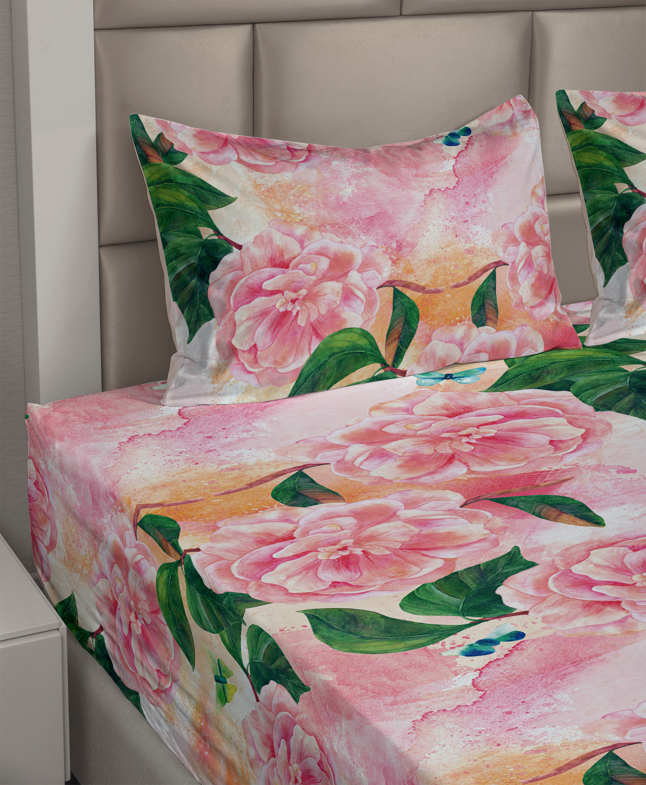 Ambesonne Roses Sheet Set Botany Garden Flowers Print Forest Green ...