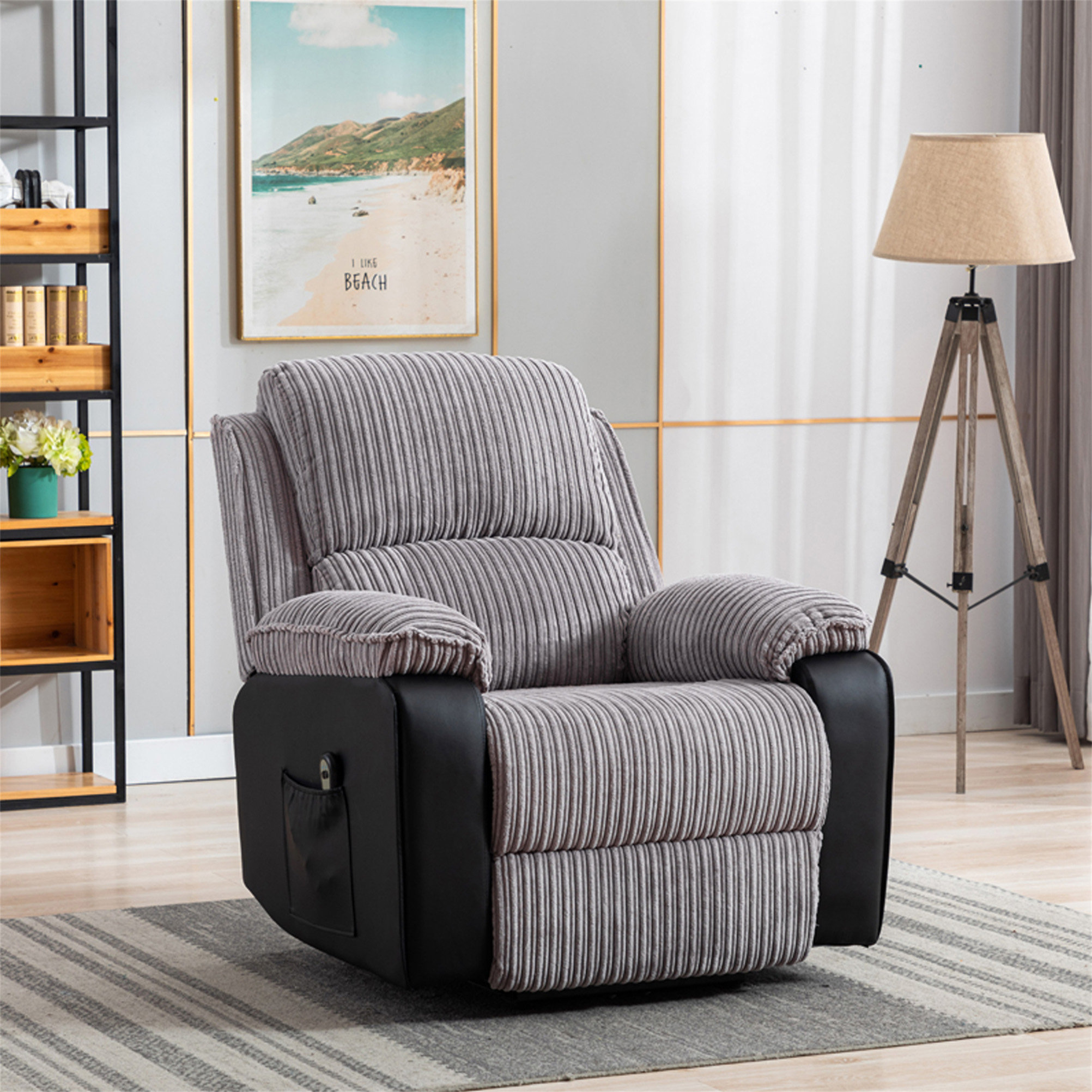 Ebern Designs Grey Fabric Recliner Chair Theater Single Recliner Thick ...