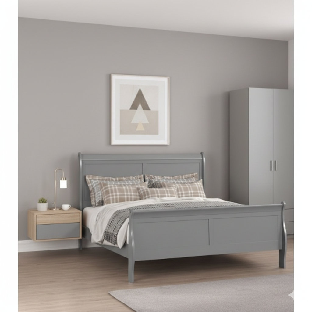 Latitude Run® Gray One-Piece Queen-Sized Bed With A Sleigh Design ...