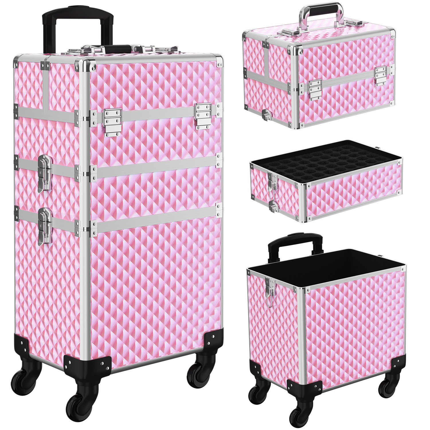 Rebrilliant 3 In 1 Rolling makeup Travel Trunk - Makeup Train Case ...