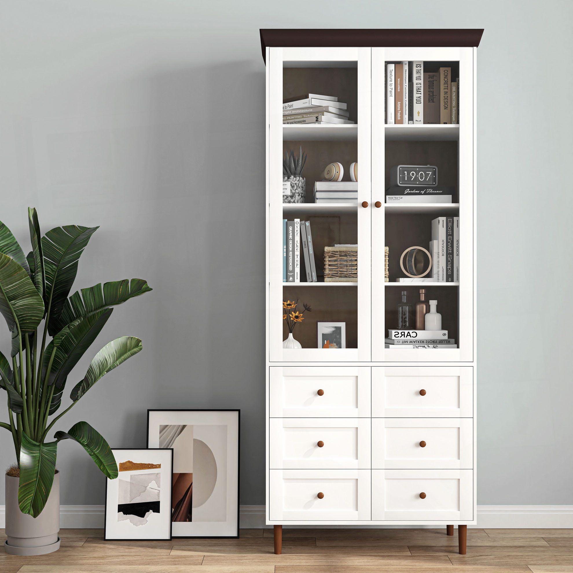 Lark Manor™ White Manufactured Wood Display Storage Bookcase,Tall ...