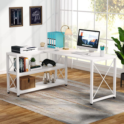 Inbox Zero L-Shaped Metal Base Computer Desk & Reviews | Wayfair