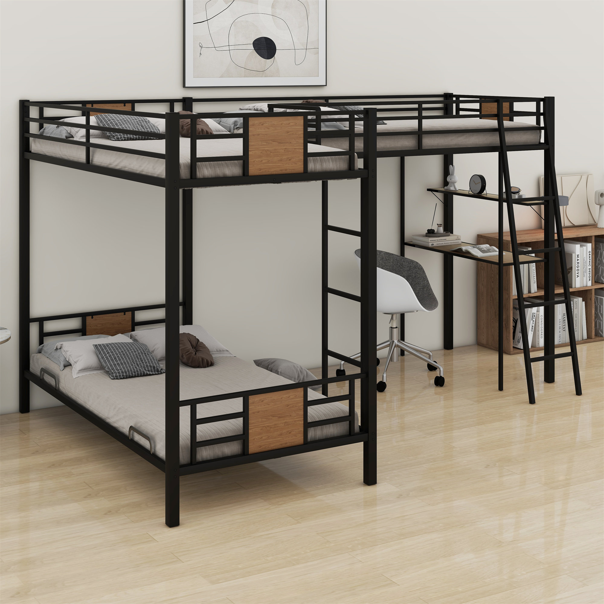 Mason & Marbles Cabragh L-Shaped Twin Over Twin Bunk Bed With Twin Size ...