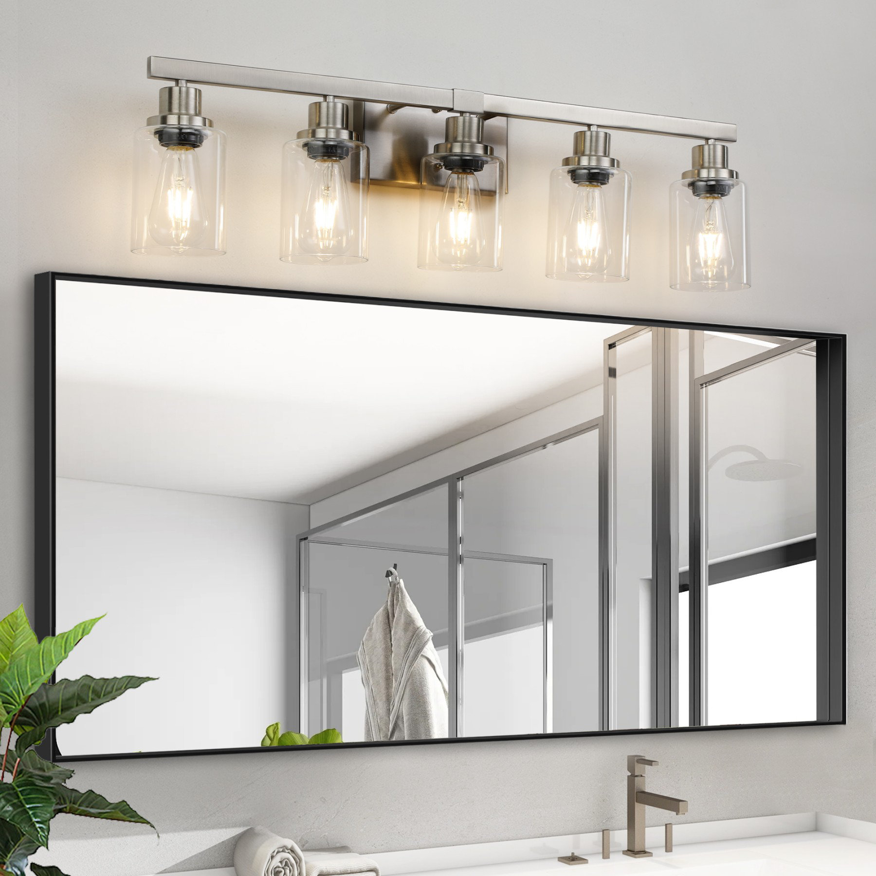 Longshore Tides Brushed Nickel 5-Light Bathroom Vanity Fixture - Clear ...