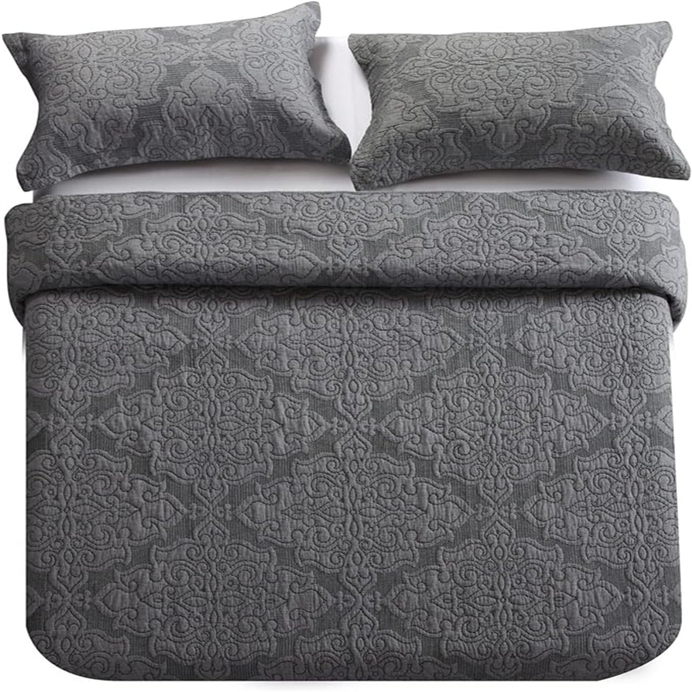 CoastalCart NEWLAKE Reversible Quilt Bedspread Embroidered Coverlet Set ...