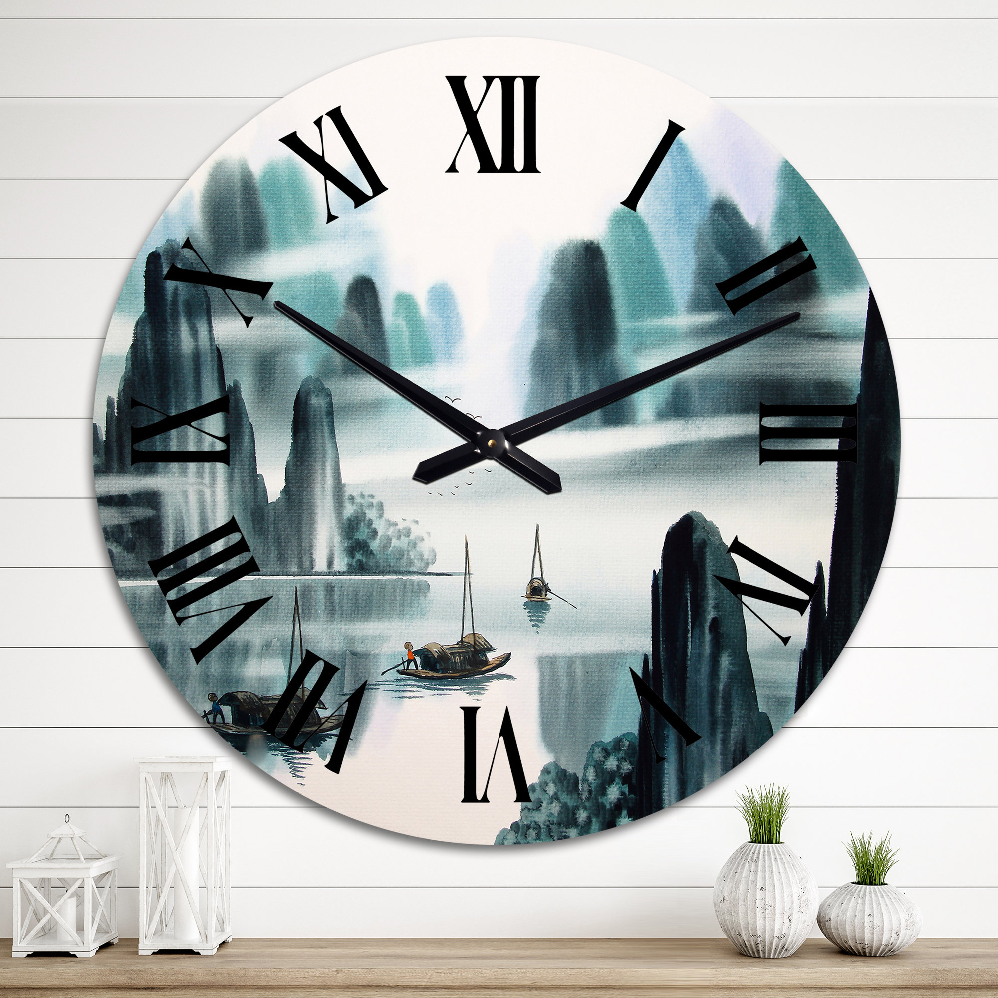 East Urban Home Abstract Chinese Water Landscape in Shades of Blue ...