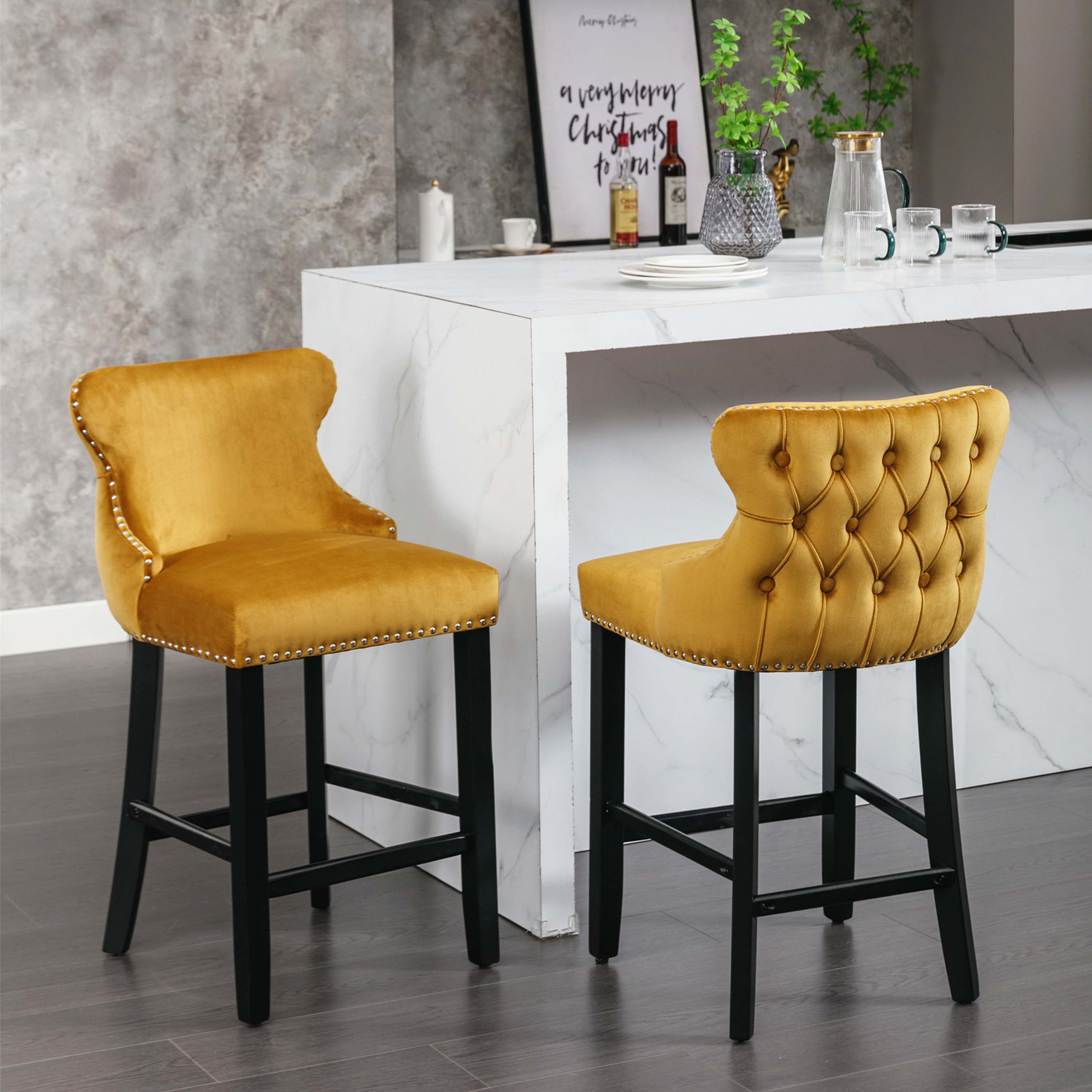 World Menagerie Contemporary Velvet Upholstered Wing-Back Barstools ...