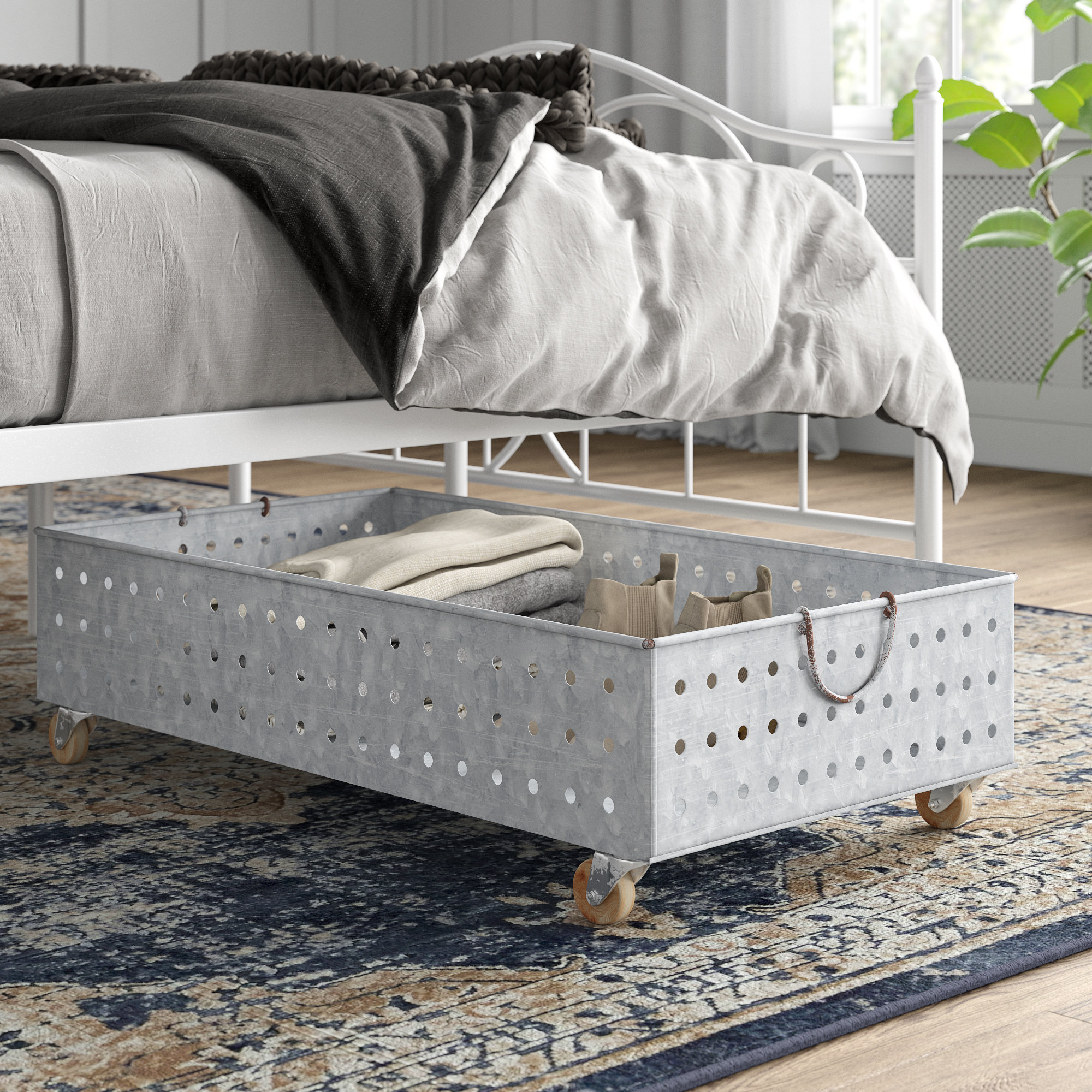 Gracie Oaks Galvanized Metal/Wire Underbed Storage Boot Tray & Reviews ...