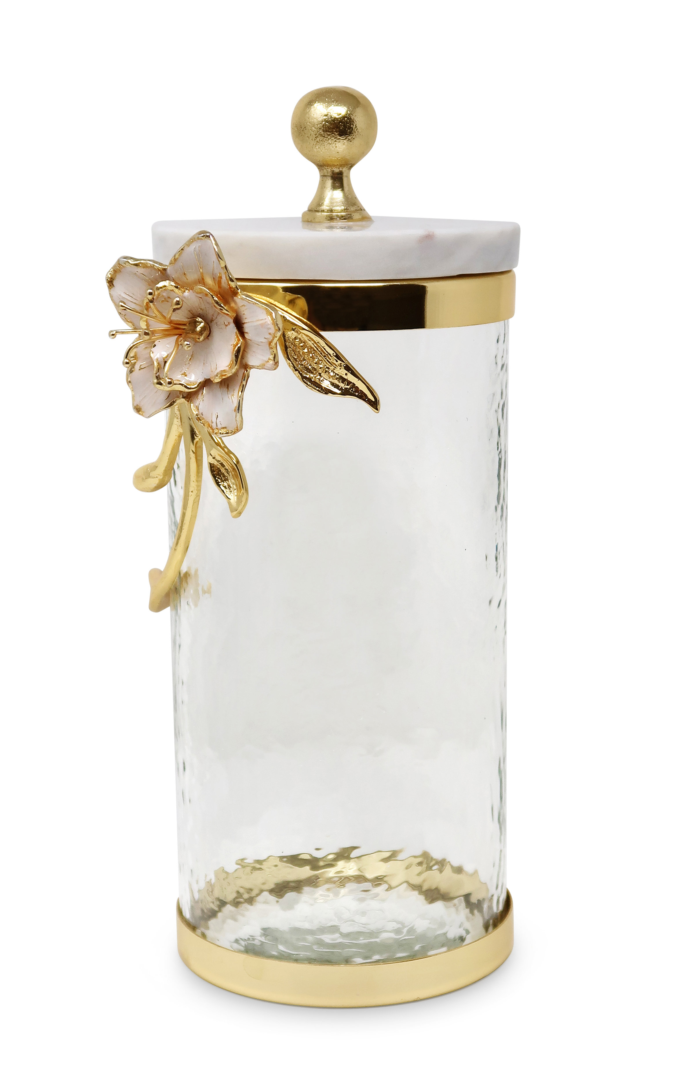 Red Barrel Studio Hammered Glass Canister with White Enamel and Gold ...