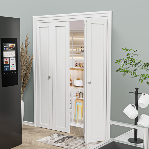 HOZONE Double White Primed Panel Solid Core Manufactured Wood Bi-Fold ...