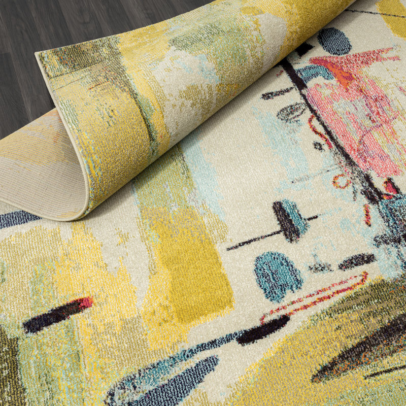 Orren Ellis COLORWRKS Sunny Pastels Abstract Area Rug in Yellow ...