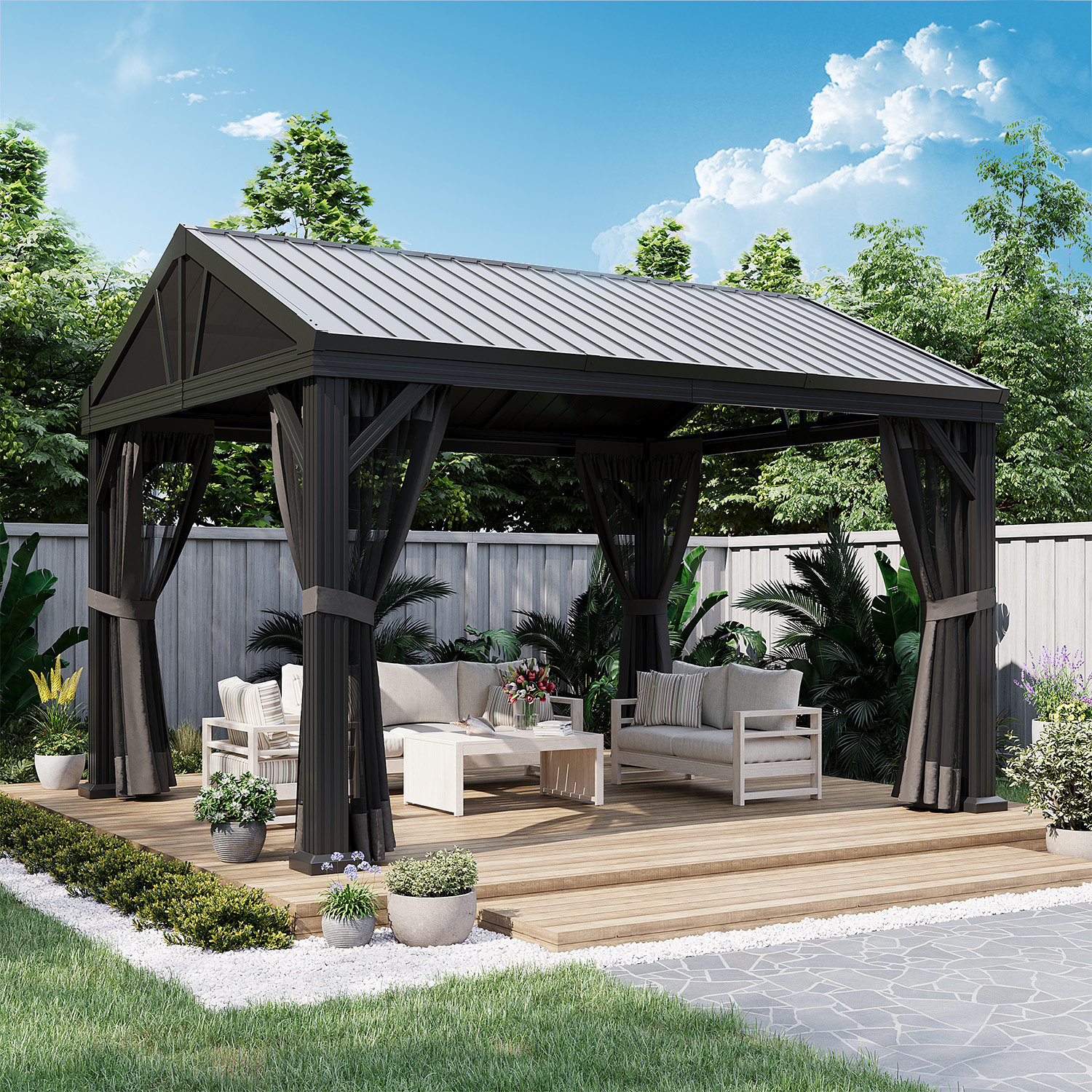 JolyDale Metal Gazebo 12 Feet Wide X 10 Feet Deep Patio Gazebo ...