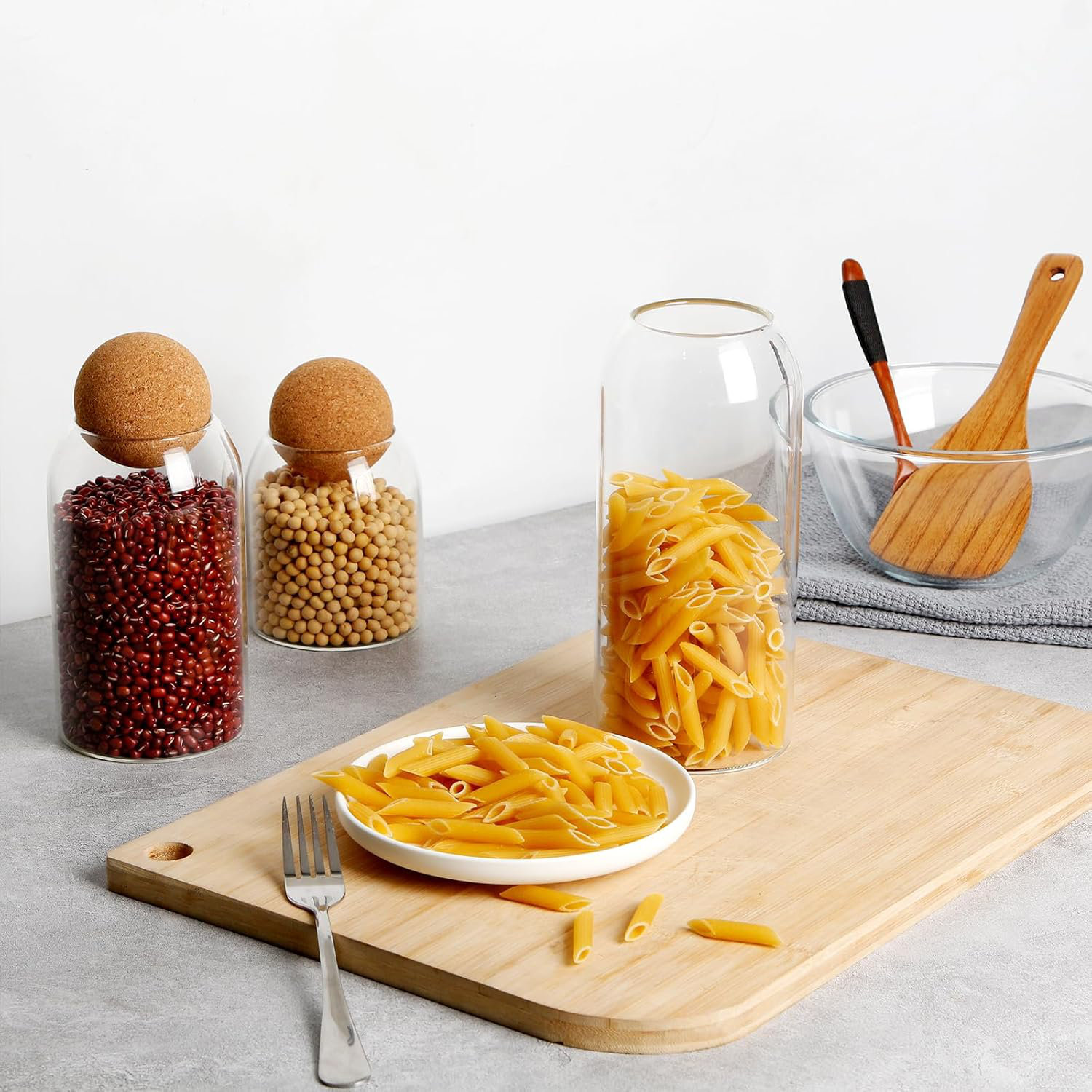 Latitude Run® Storage Glass Jar Set Food Storage Tank With Wooden Lid ...