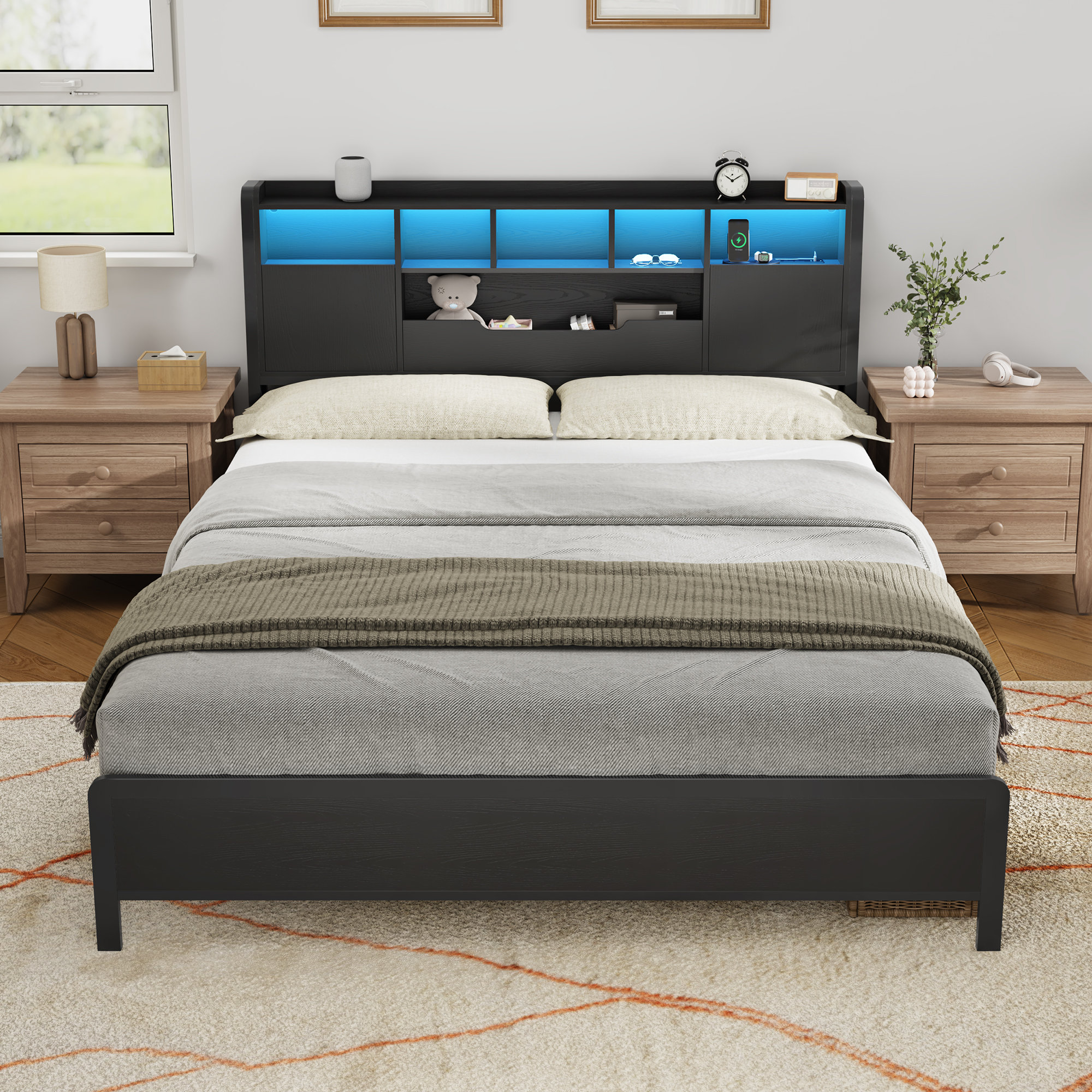 Wrought Studio™ Bed Frame With Storage Headboard And Charging Station ...