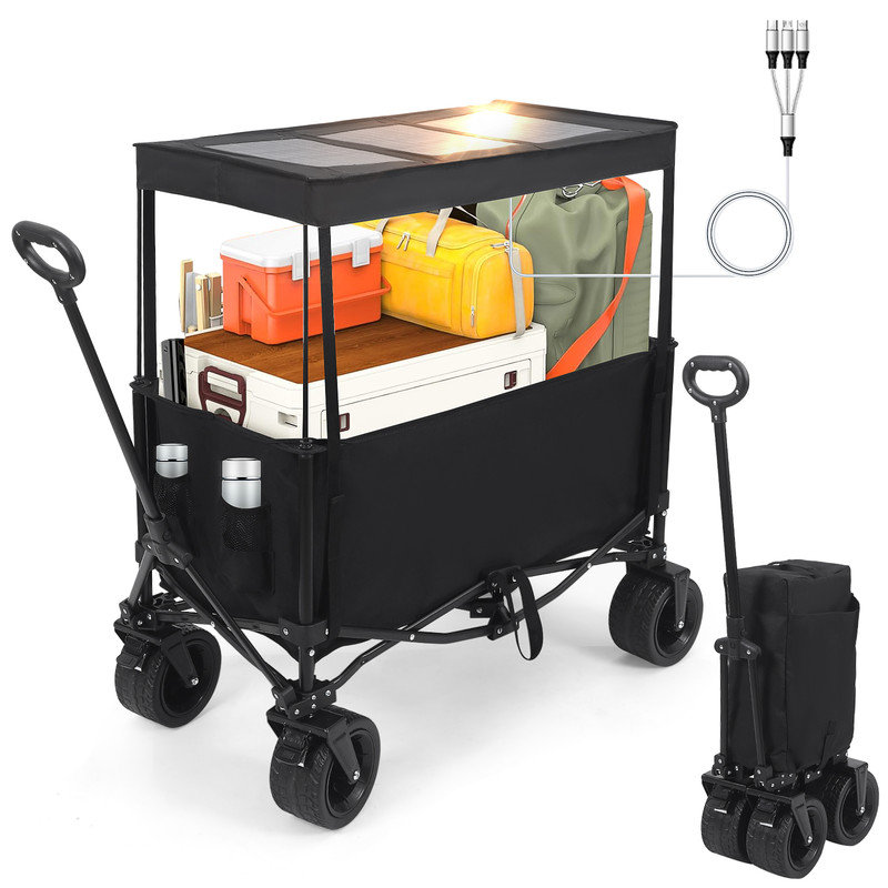 WGOS Foldable Wagon with Solar Canopy, 30W Portable Solar Panel, USB ...