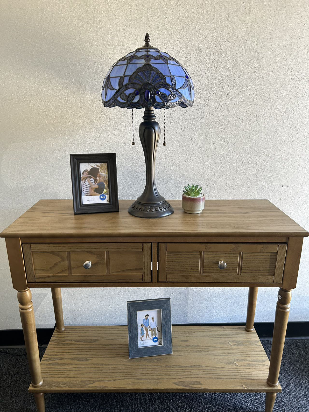 Fleur De Lis Living Flythe Table Lamp Blue Stained Glass LED Bulbs ...