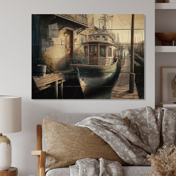 Breakwater Bay Rustic Port With A Fishing Boat IV " Rustic Port With A ...