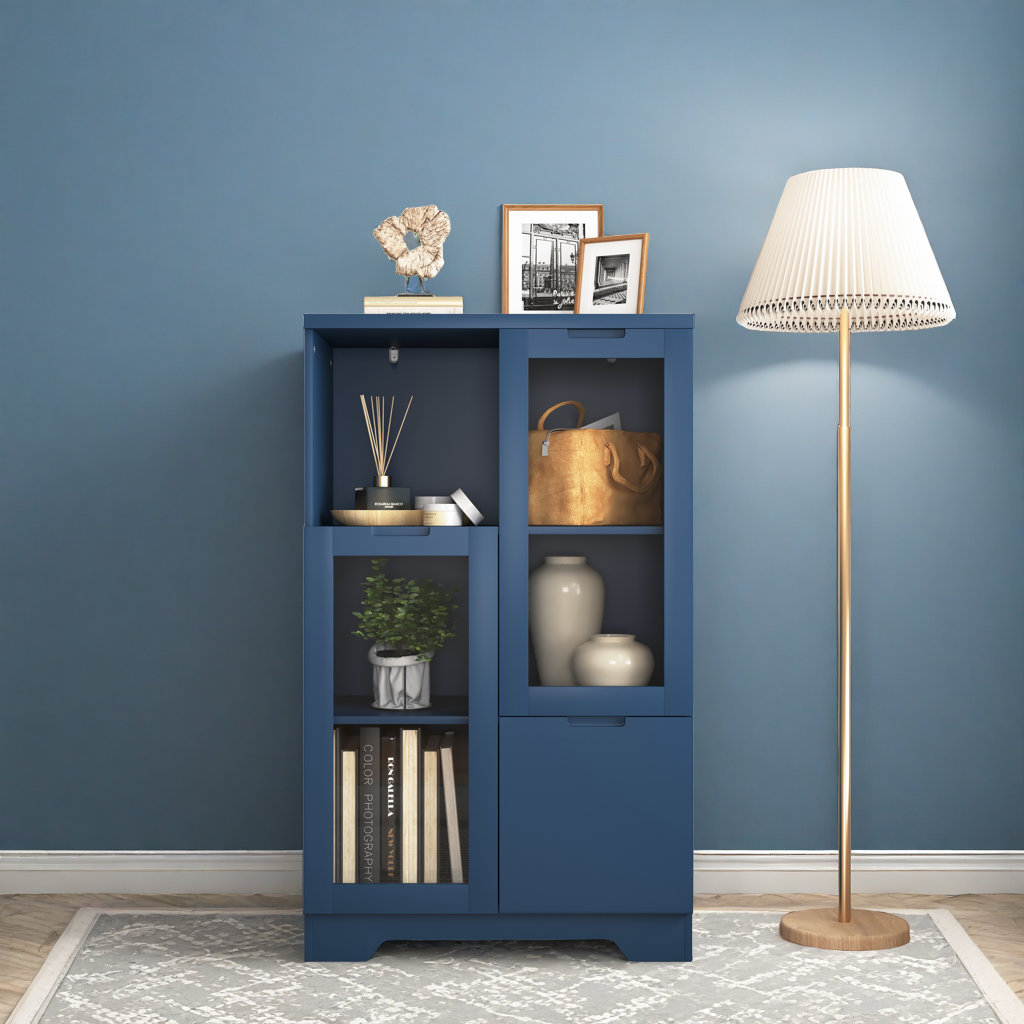 Ebern Designs 26" Chic Storage Cabinet – Glass Door & Drawer Design ...