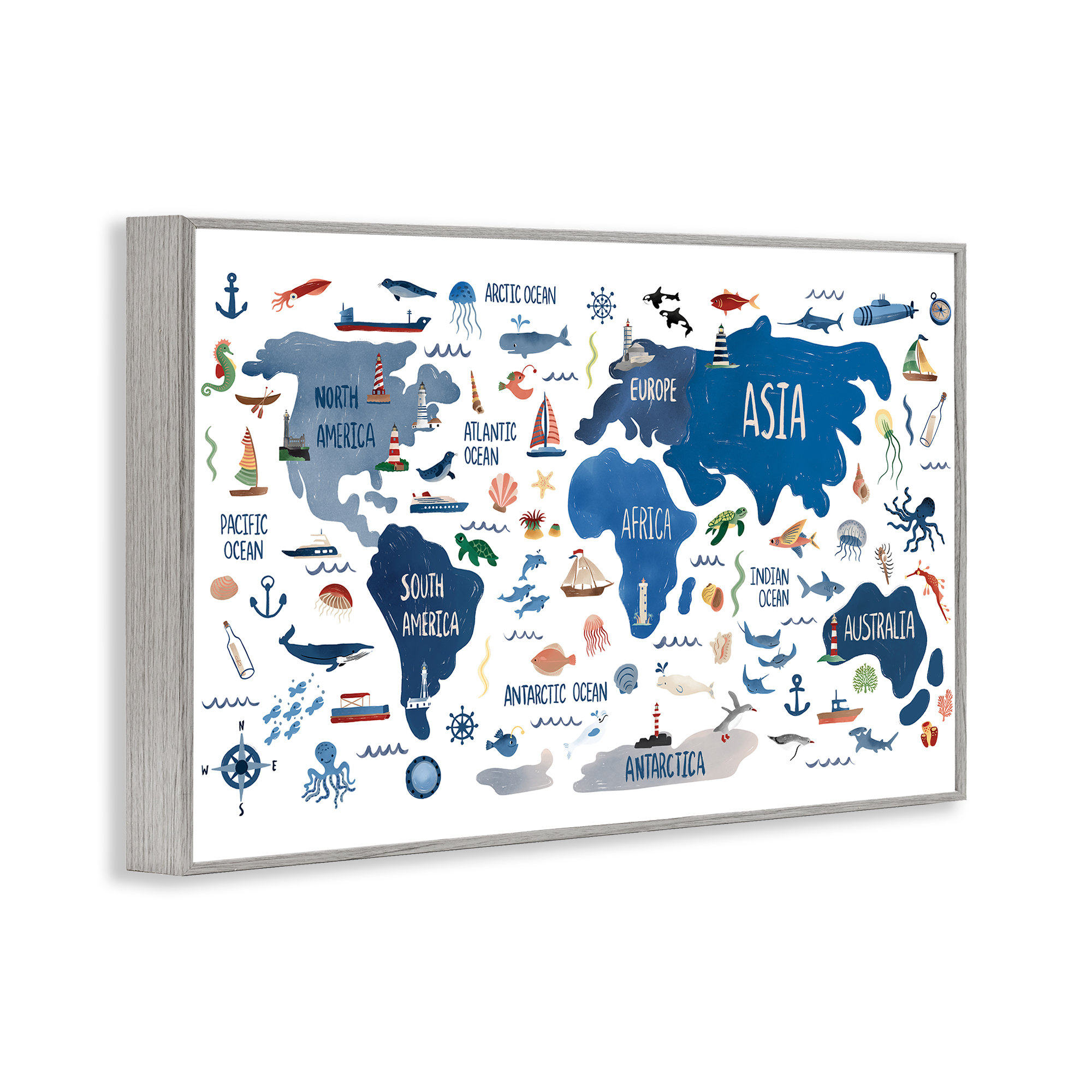 Breakwater Bay Nautical Themed Map Framed Giclee Art by Carrie Cantwell ...