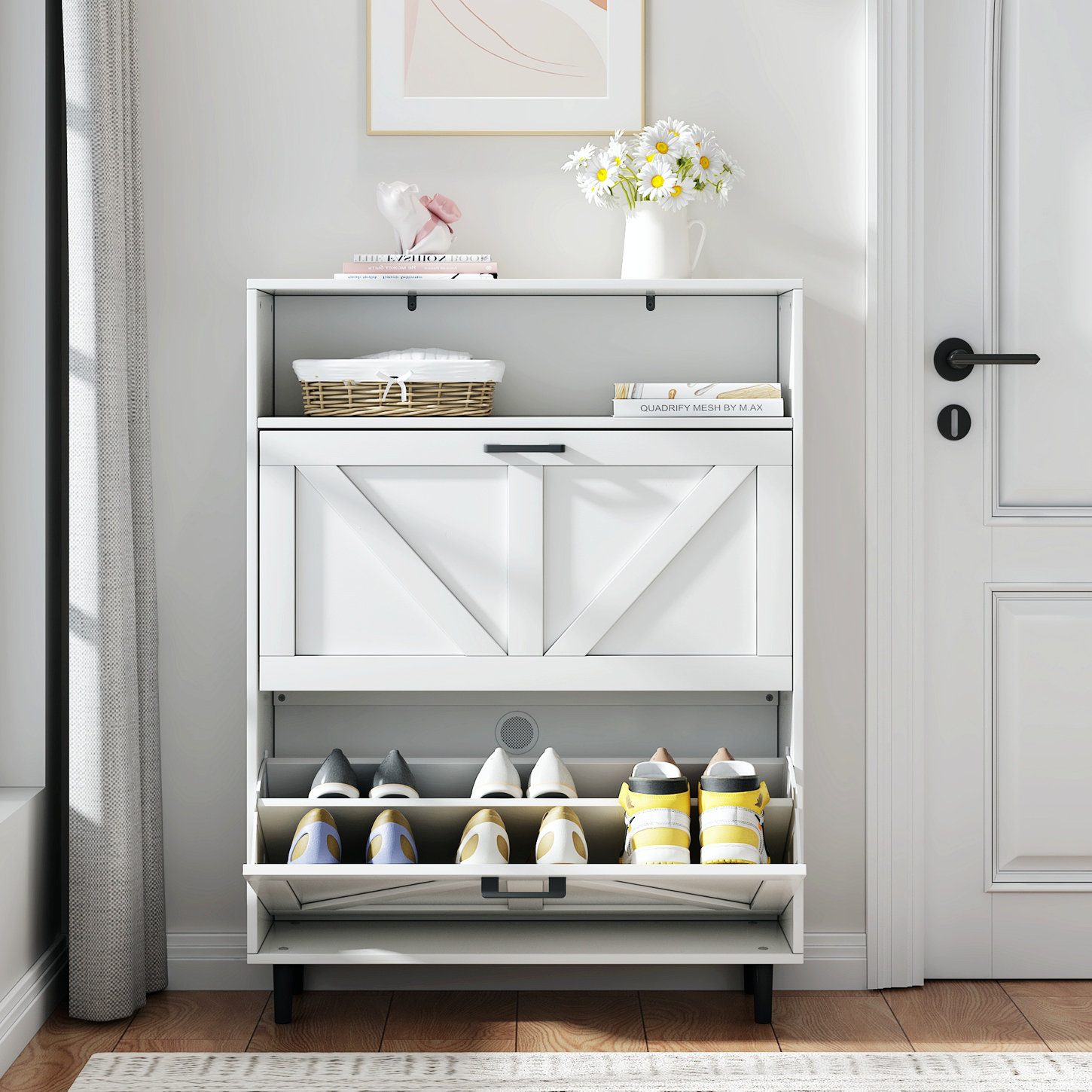 Gracie Oaks Farmhouse Shoe Storage Cabinet With Barn Door Design, Shoe ...