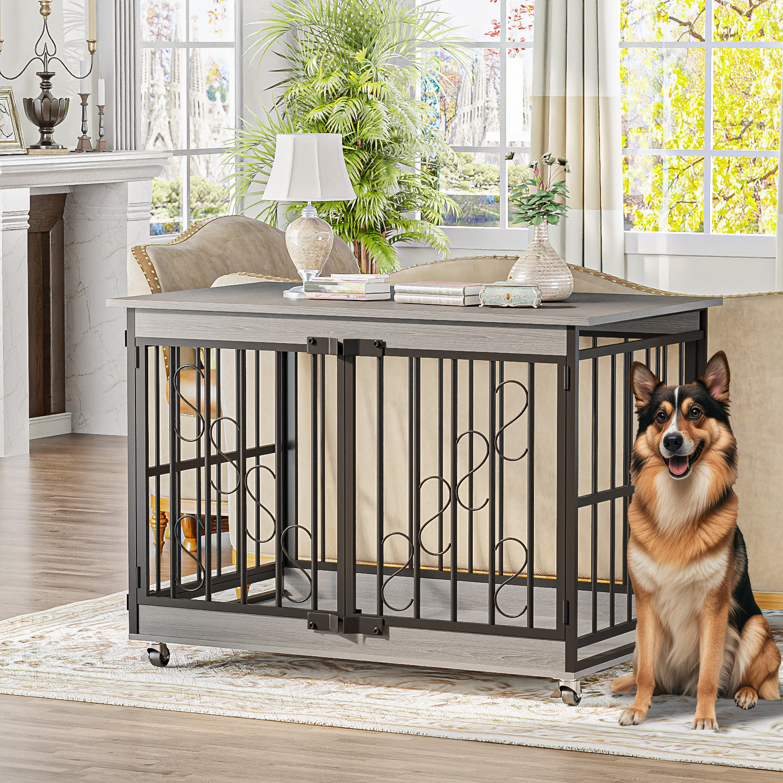 Tucker Murphy Pet™ 48 Inch Large Dog Crate Double Door with S ...