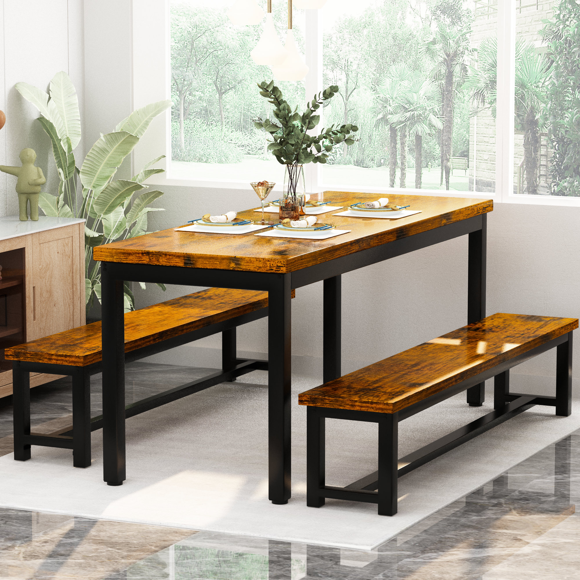 Hooseng2 1+2 Dining Table And Chair Set, With A Pole Design For ...