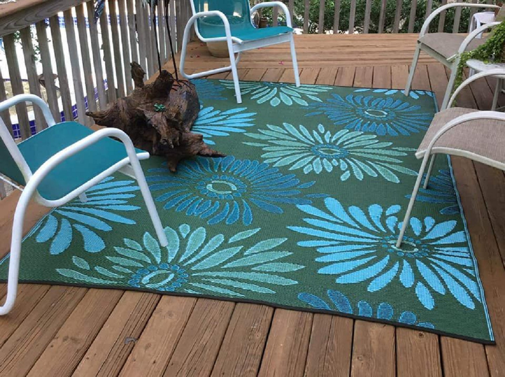 Mad Mats Floral Blue & Green Indoor/Outdoor Area Rug - UV Resistant ...