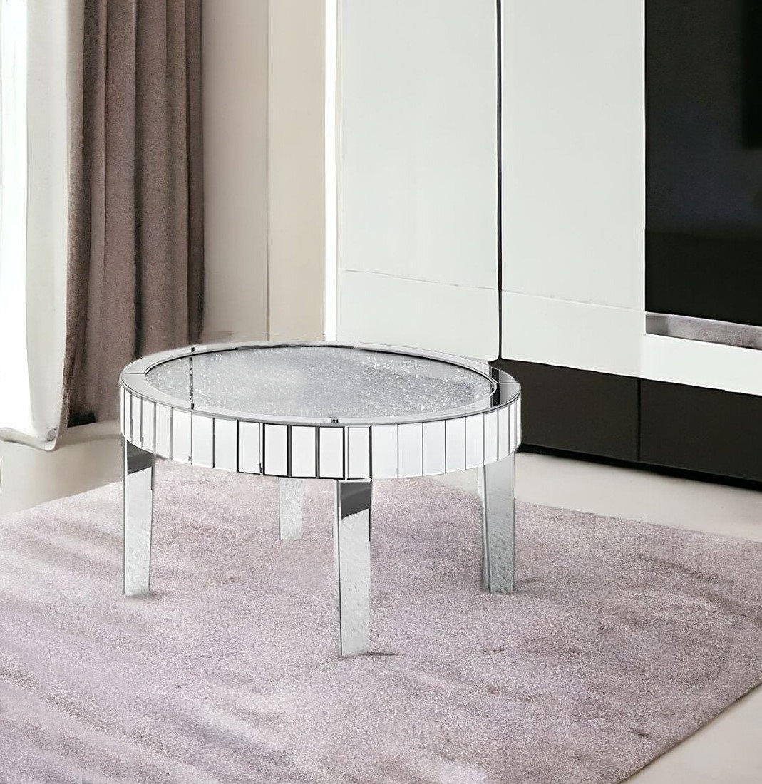 Everly Quinn 32" Clear And Silver Glass Round Mirrored Coffee Table ...