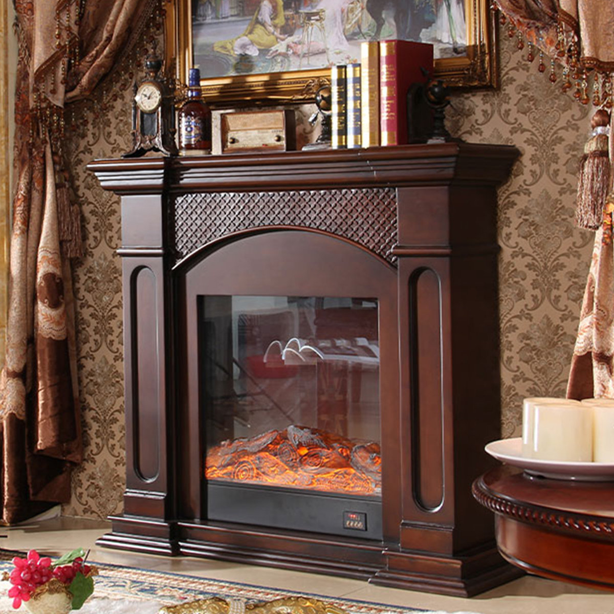 Bloomsbury Market Wlanut Solid + Manufactured Wood Electric Fireplace ...
