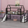 Ivy Bronx Metal House Loft Bed With Slide,Stairs And Storage Shelves ...