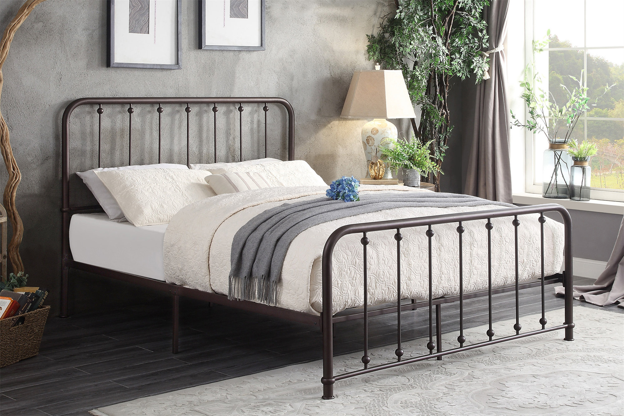 Rosalind Wheeler Classic Platform Bed Dark Bronze Finish Metal Frame ...