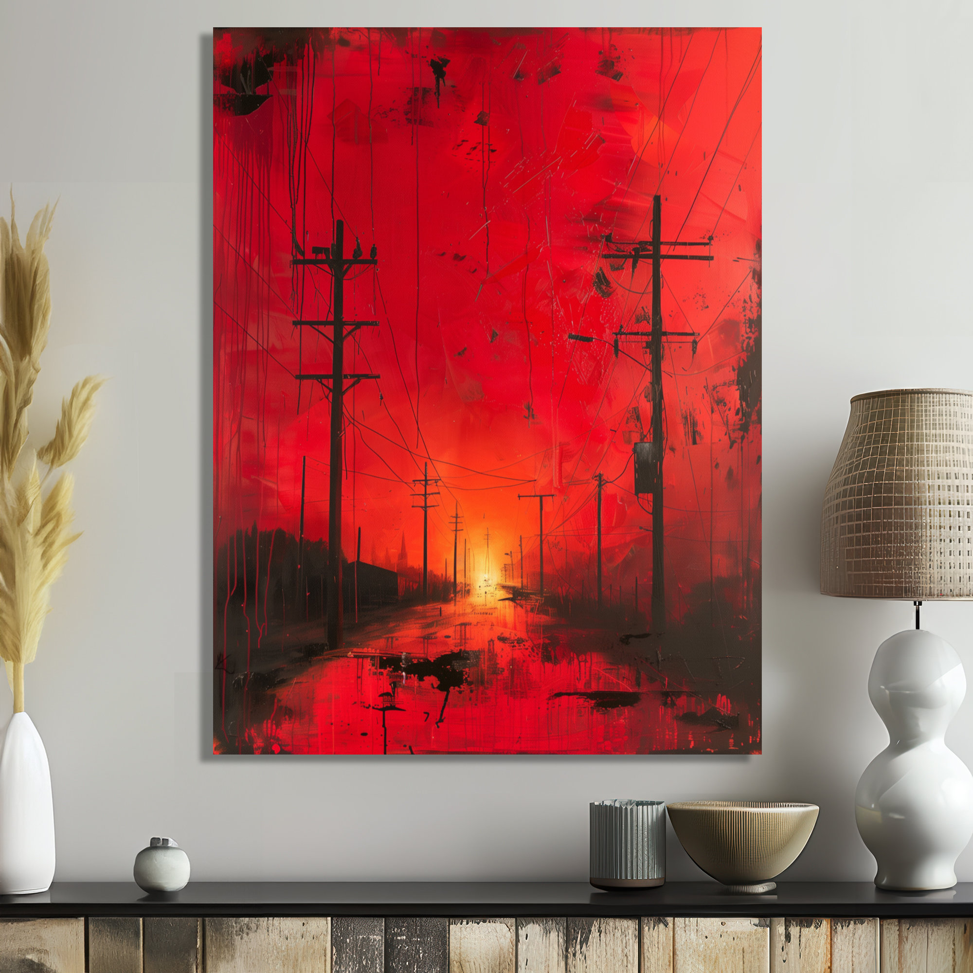 17 Stories Red Black Power Lines To The Darkness II - Power Lines Wall ...