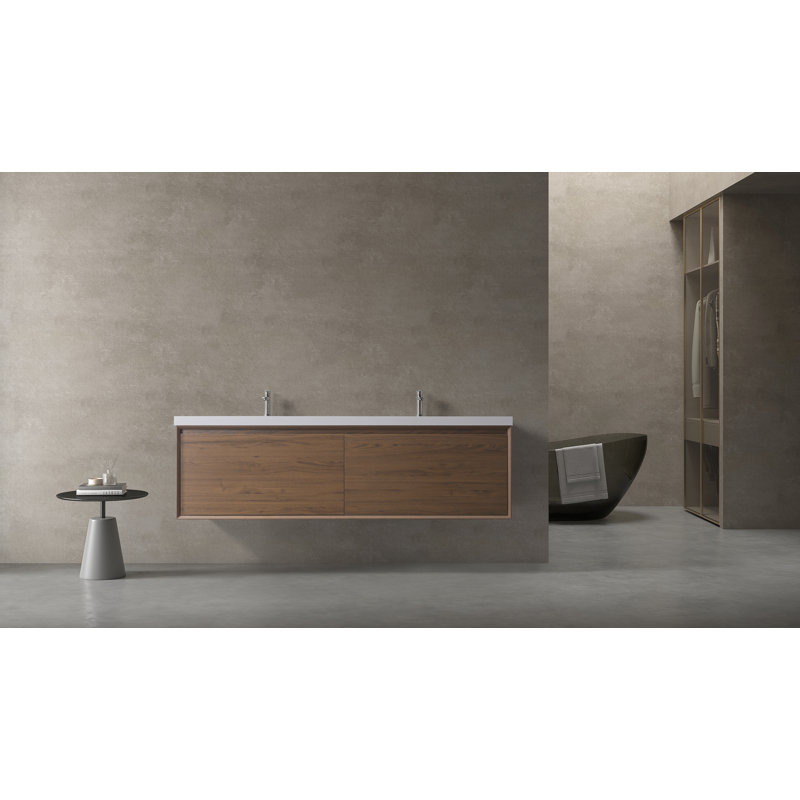 Dyconn Faucet Wall Mount Floating Vanity with Sink 1 Drawer - 4 Trays ...