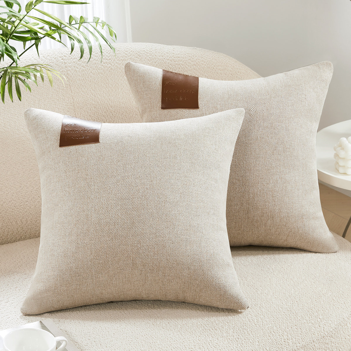 Deconovo Decorative Solid Pillow Covers with Leather Label (Set of 2 ...