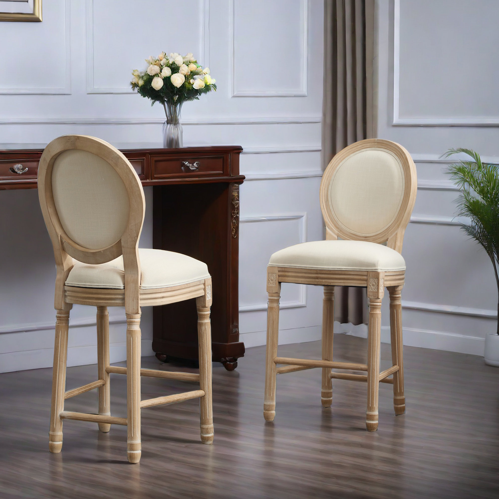 One Allium Way® Solid Wood Bar Stools (Set Of 2) With Upholstered Back ...