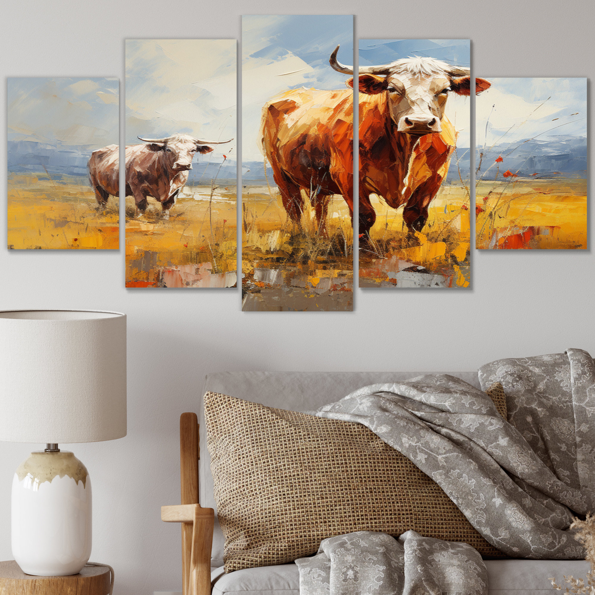 Design Art Cattle Pastoral Grazers Collage - Animals Metal Wall Art ...