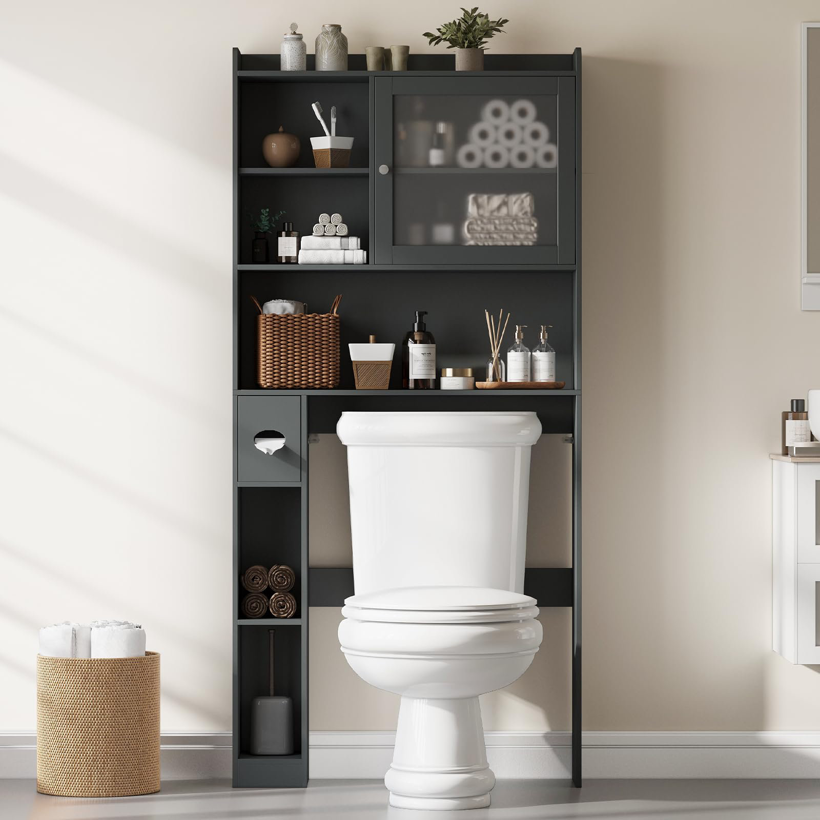 Rebrilliant Over The Toilet Storage Cabinet With Glass Door, Above ...