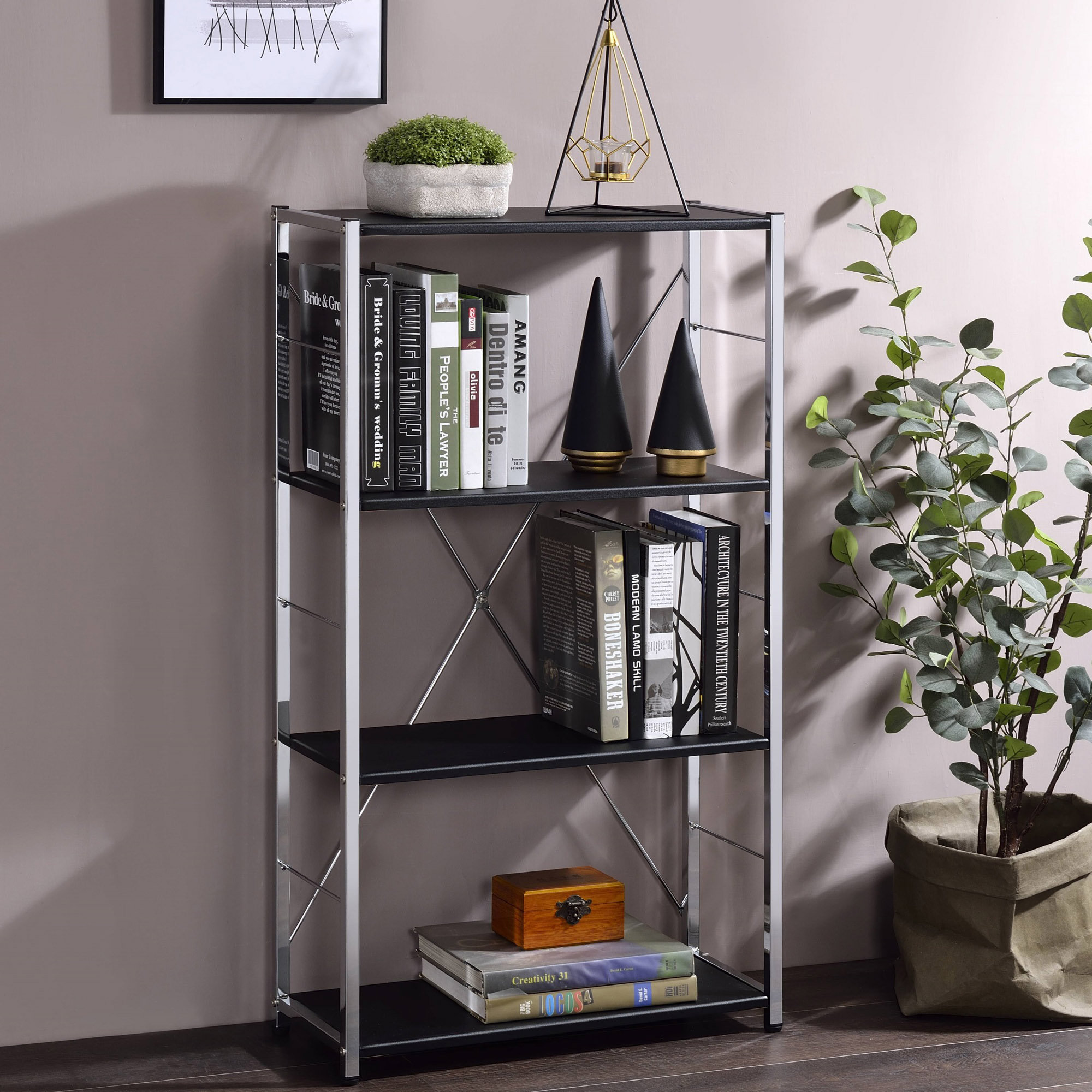 17 Stories Chrome Rectangular Bookshelf | Wayfair
