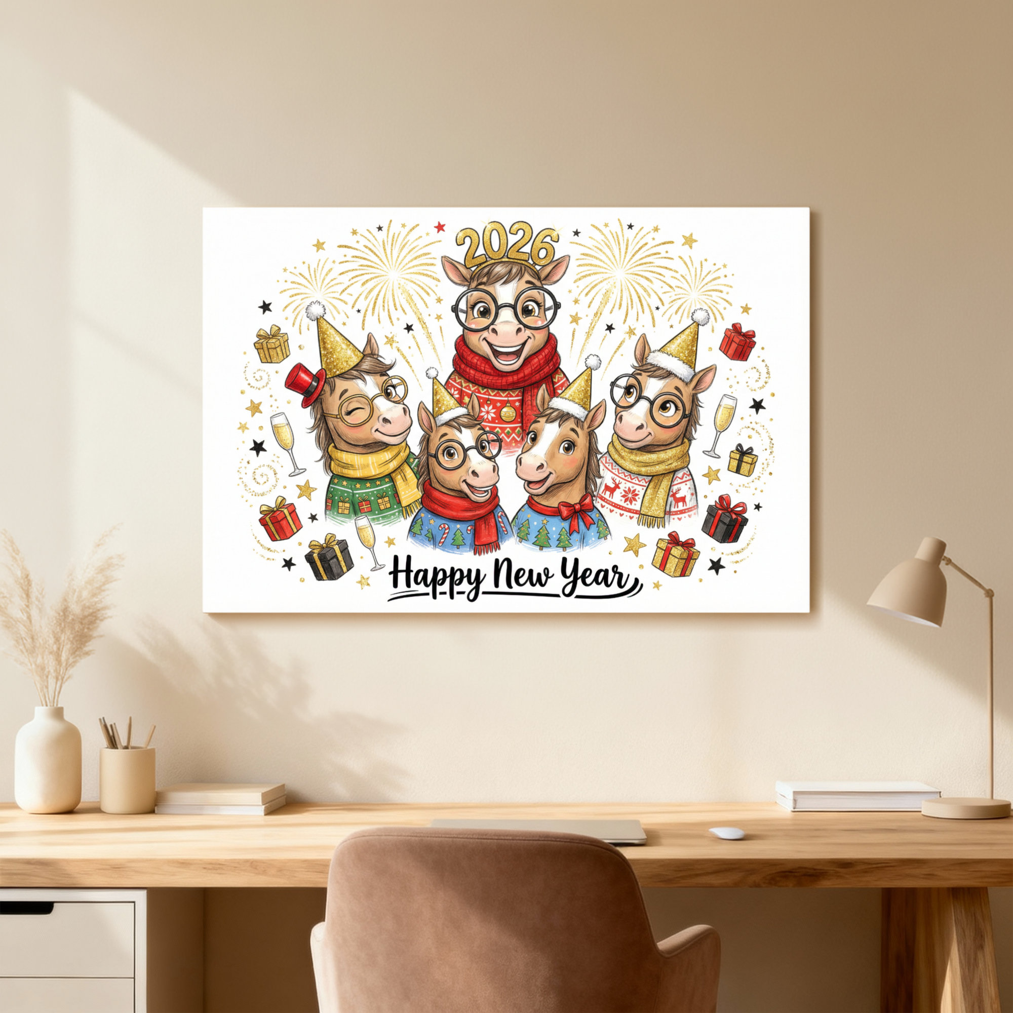 Ophelia & Co. Animals Happy New Year Donkeys Celebrate With Gifts And ...
