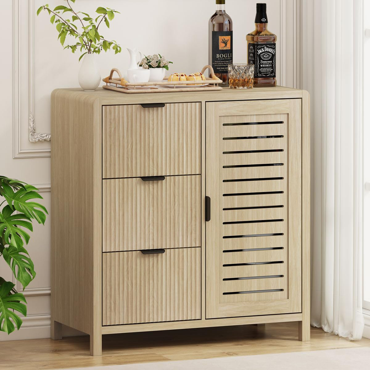 Hokku Designs Coffee Bar Cabinet, Wood Storage Cabinet With 3 Drawers ...
