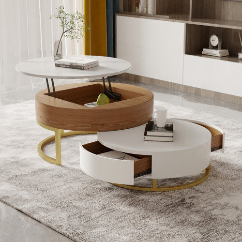Everly Quinn Bonapart Round Coffee Table Set with Storage, Lift-Top ...