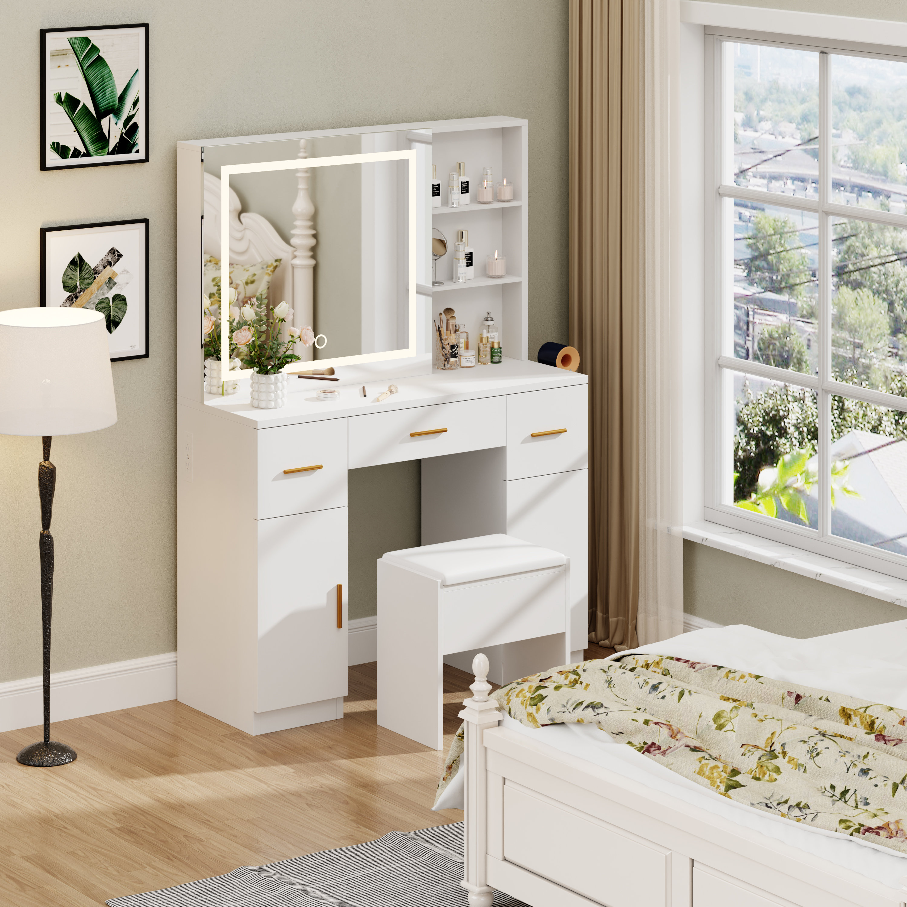 Ivy Bronx Makeup Vanity Set | Wayfair