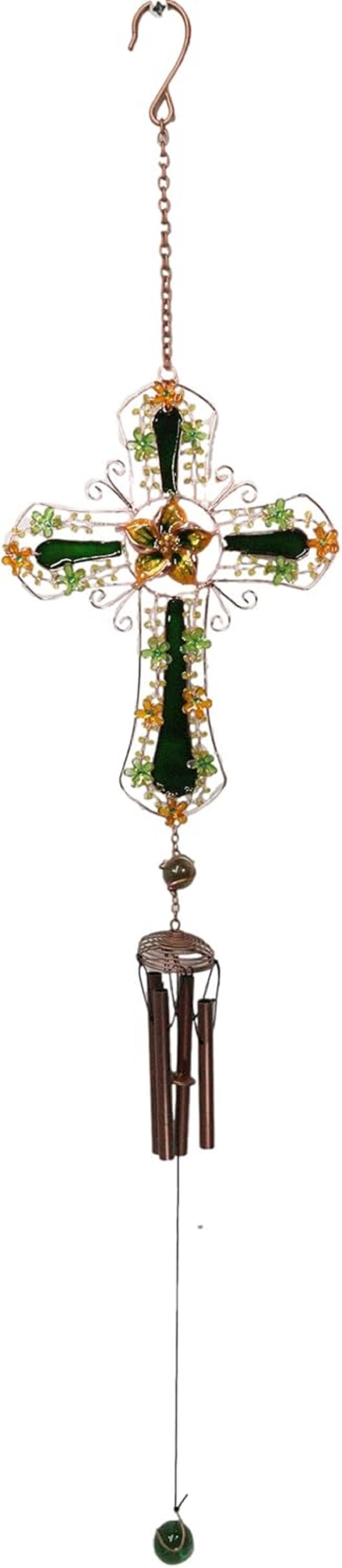 Trinx Green Floral Shamrock Cross With Gemstones Metal Scroll Filigree ...