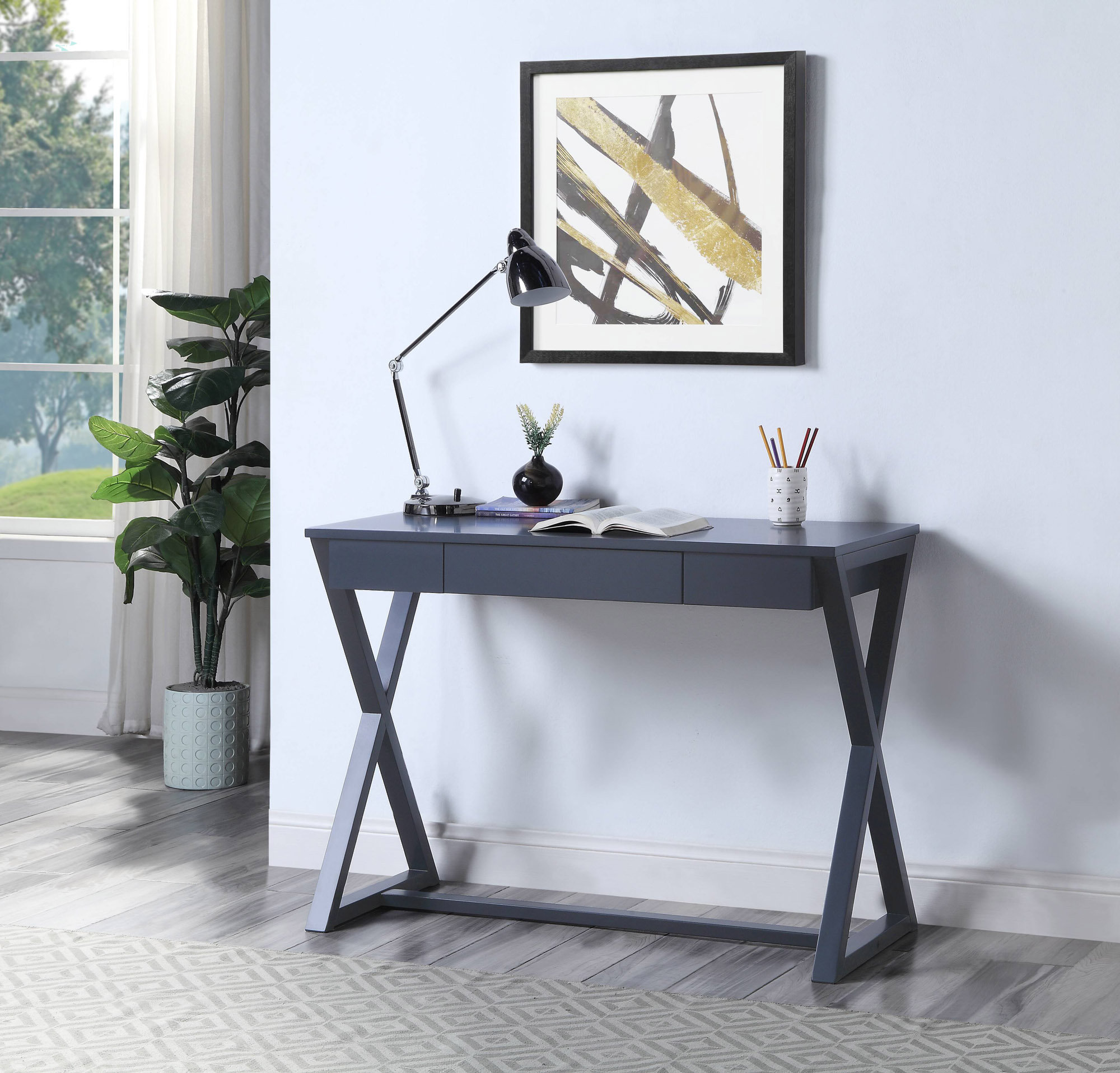 Longshore Tides Modern 1-Drawer Writing Desk With X-Shaped Base | Wayfair