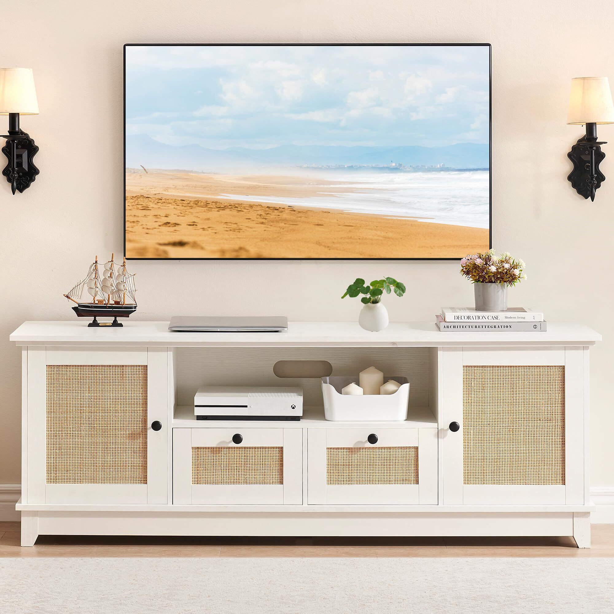 Bay Isle Home™ White Rattan TV Stand For 65 Inch TV - Wayfair Canada