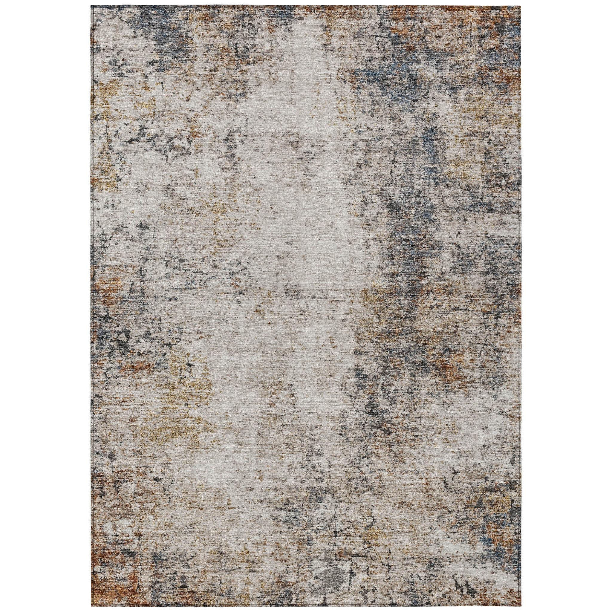 HomeRoots Tapis intérieur lavable abstrait bleu ivoire et cuivre 9 pi x 12 pi - Wayfair Canada