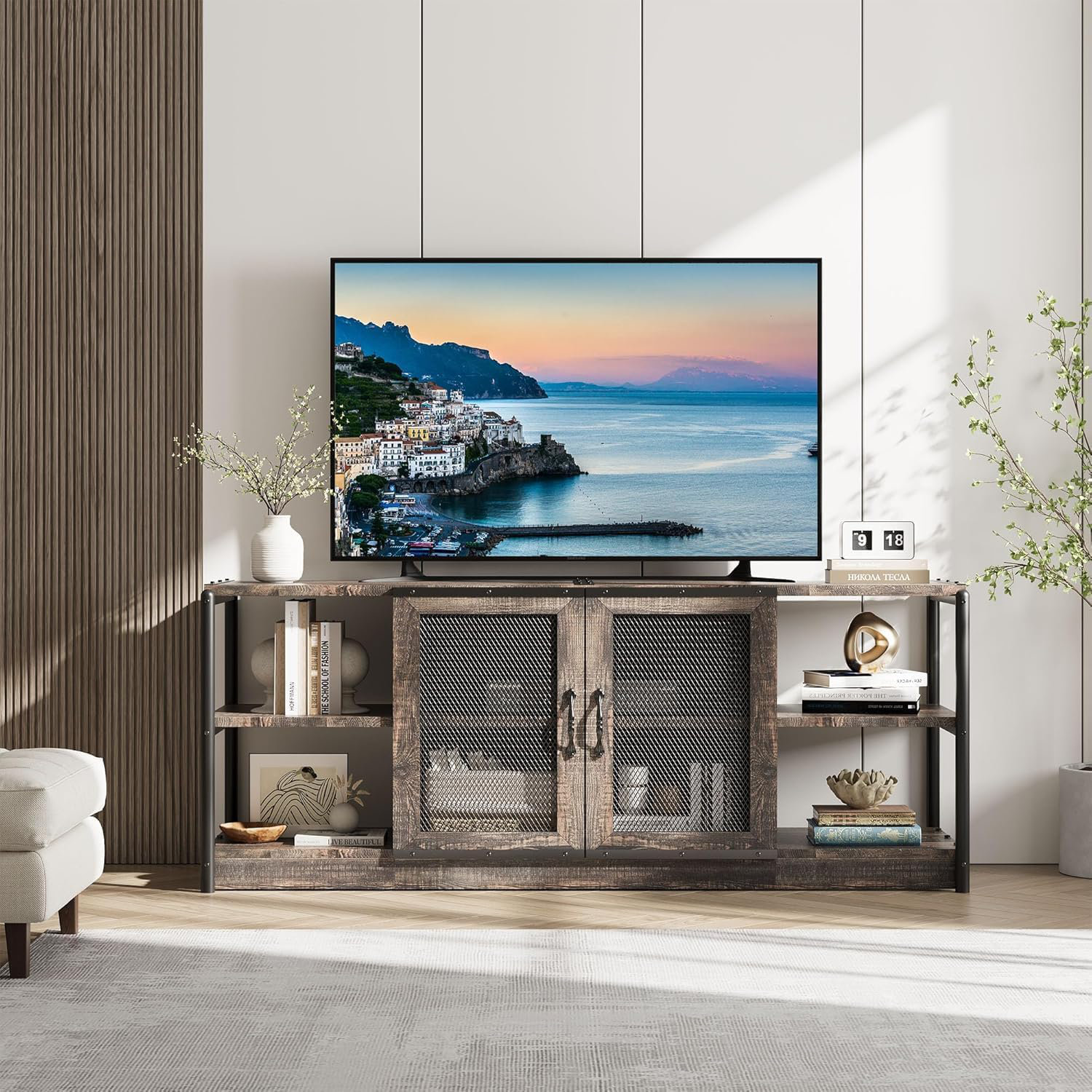 Williston Forge TV Stand for 65+ Inch TV, Industrial Entertainment ...