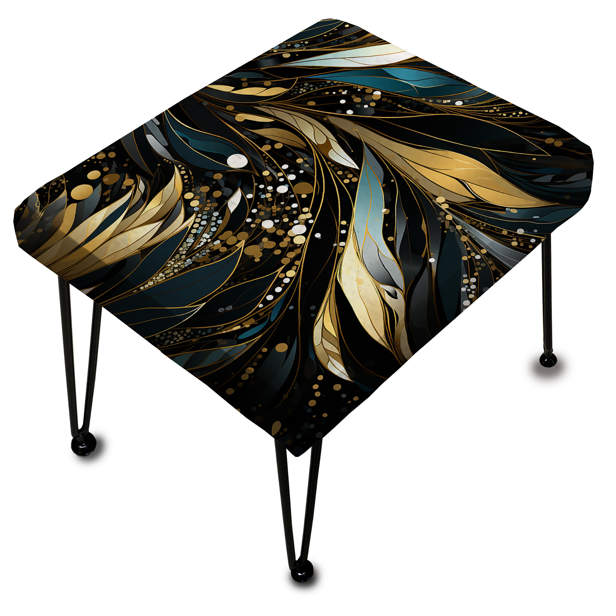 Design Art Blue Boho Chic Feathers Charms II - Boho Rectangle Ottoman ...