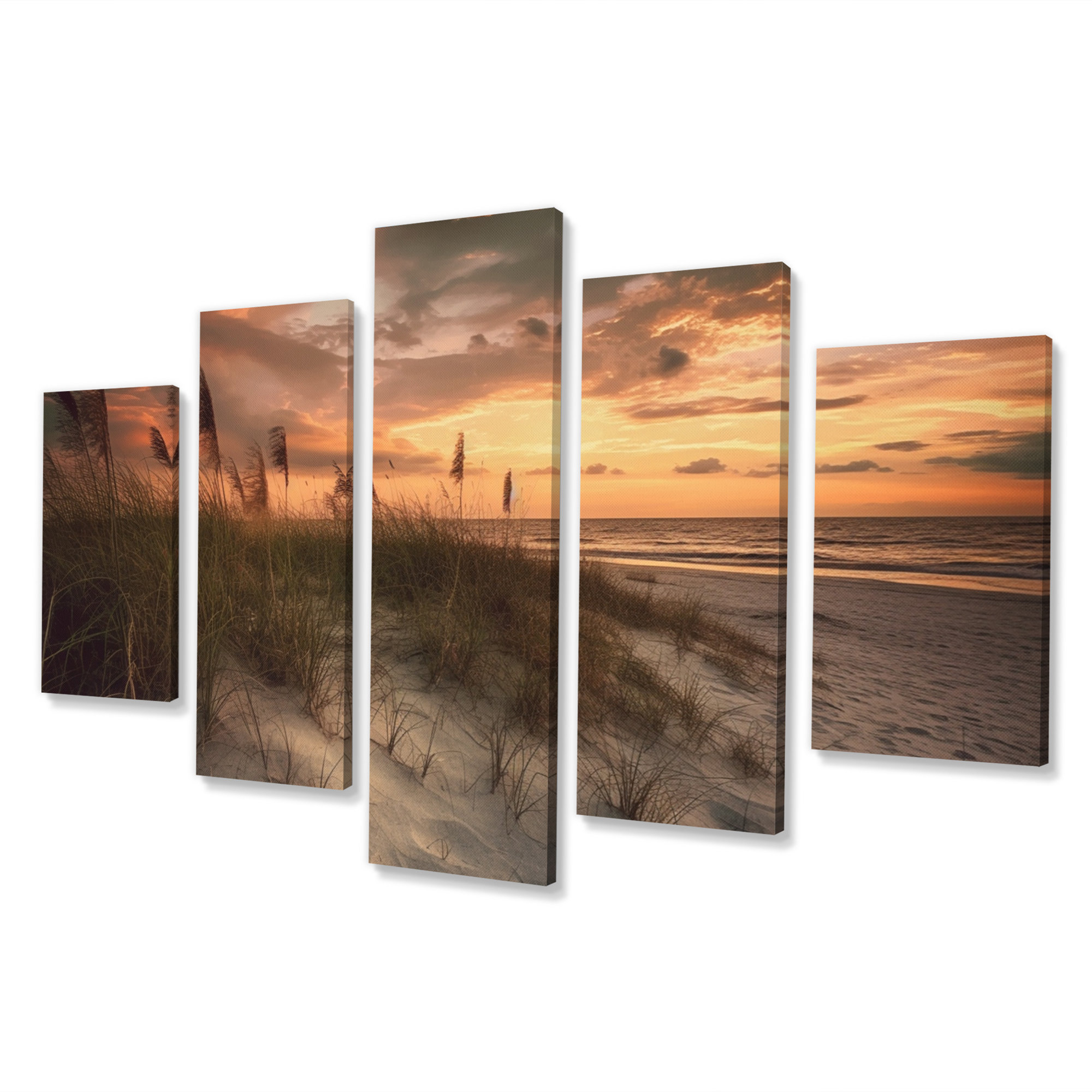 Design Art Sandy Sunset I - Coastal Canvas Art Print - 5 Panels | Wayfair