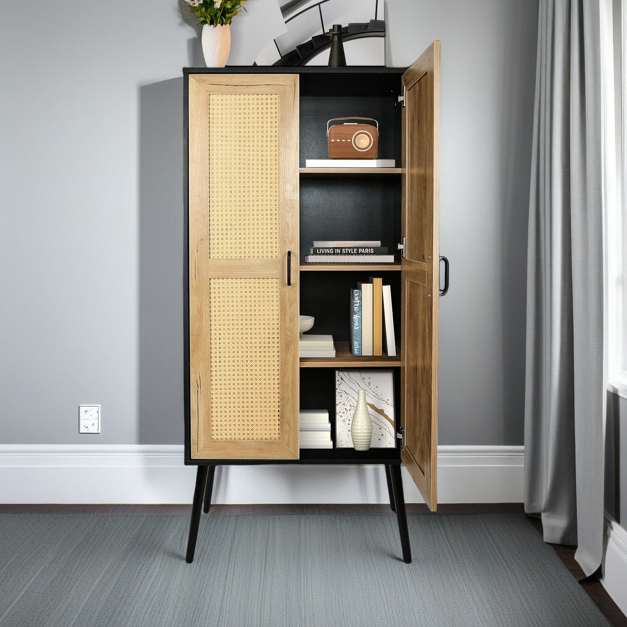 Bayou Breeze 59'' Tall Rustic Farmhouse Storage Cabinet With Shelf Wide ...